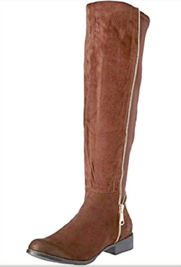 DREAM RANCH RIDING BOOTS Dark Brown Suede Leather Gold Side Zipper Tall ...