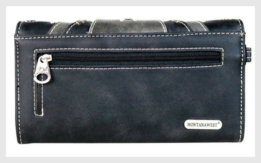 Crystal Buckle Strap Silver Studded Floral Embroidery Black Leather Tri ...