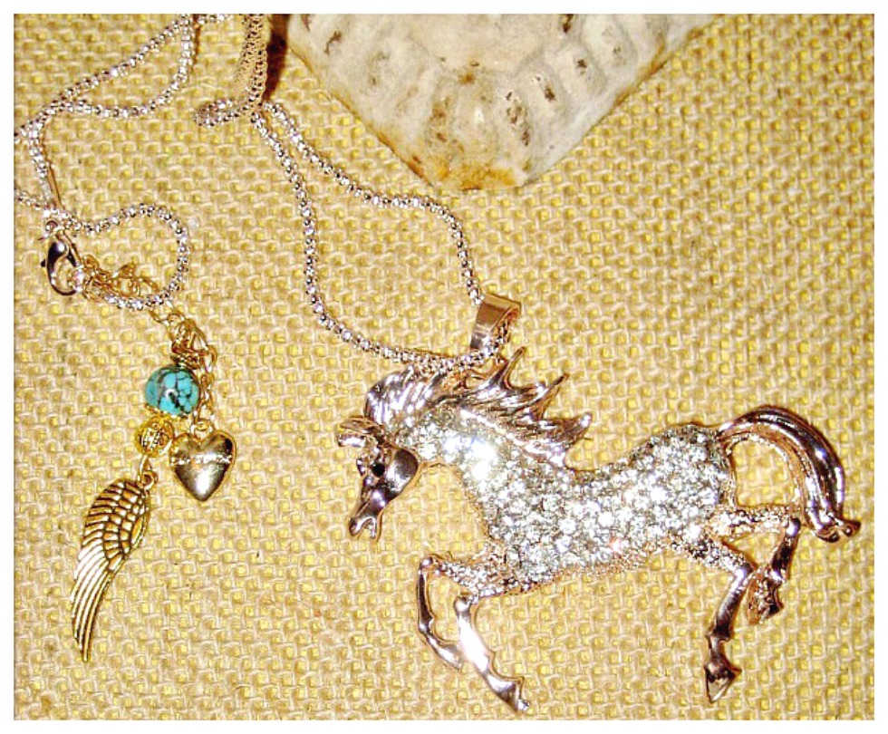Golden Rhinestone Horse Pendant with Filigree Turquoise Crystal Charm ...