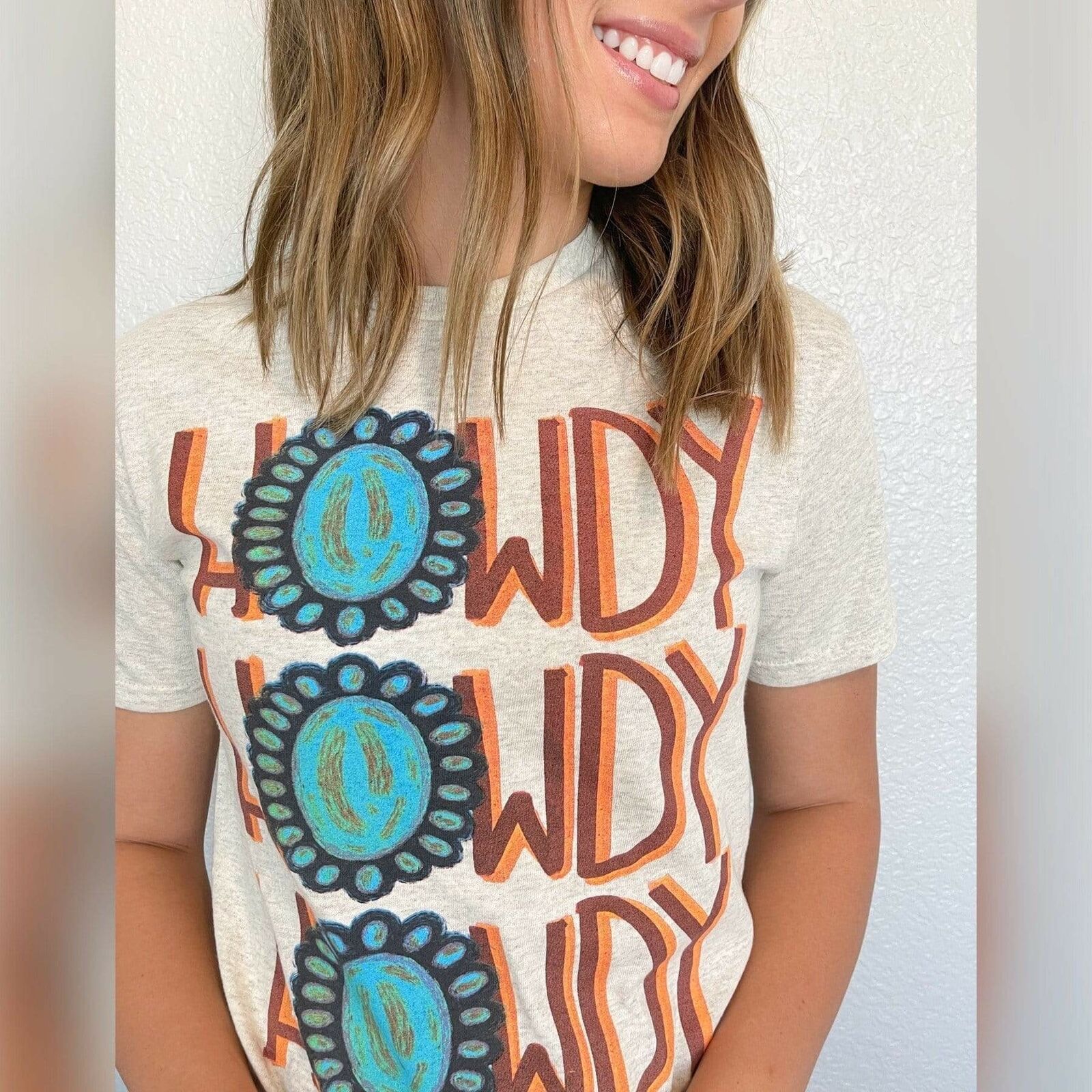 HOWDY TEE Howdy Howdy Howdy Turquoise Graphics Womens Western T-Shirt S-2XL