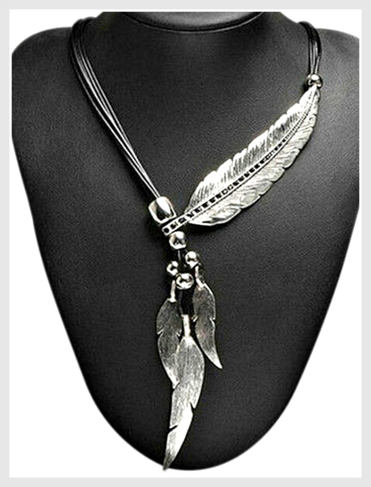 Rhinestone Feather Multi Leather Strand Boho Necklace, gold, antique ...