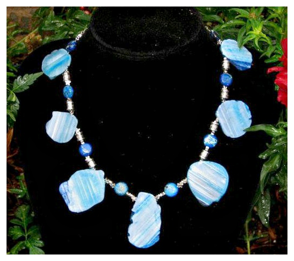 COWGIRL STYLE Sterling Silver Blue Agate Jasper Gemstone Chunky ...