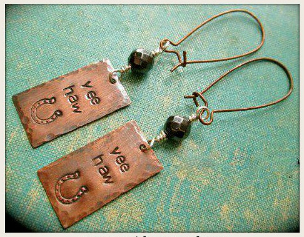 COWGIRL ATTITUDE Yeehaw with Stamped Horseshoe Copper Tag with Black ...